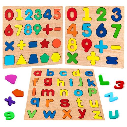 Best price for 3 In 1 Montessori Wooden Alphabet, Numbers & Shapes ...