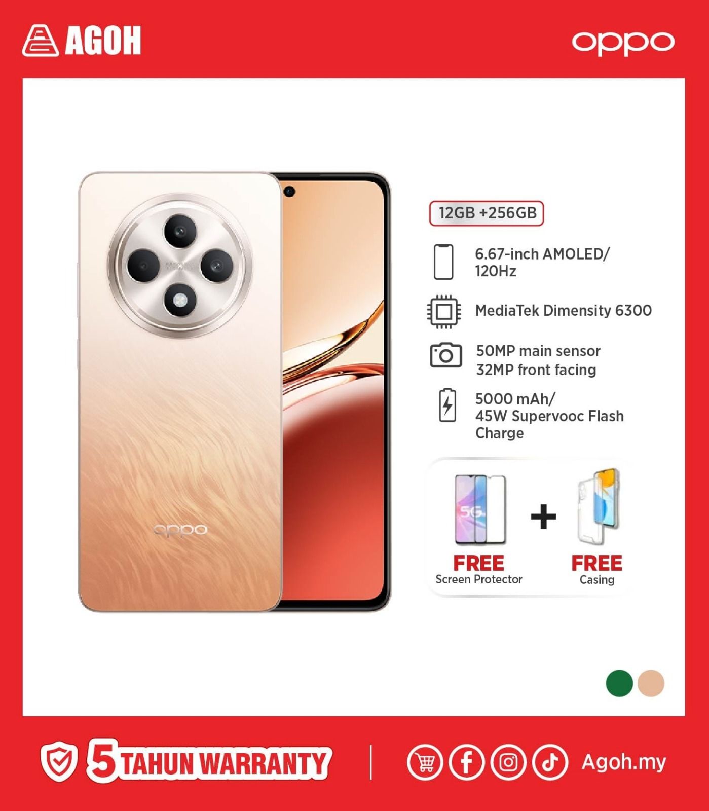 Best price for Oppo Reno 12F 4G Key Features RAM: 8GB Storage: 256GB OS ...