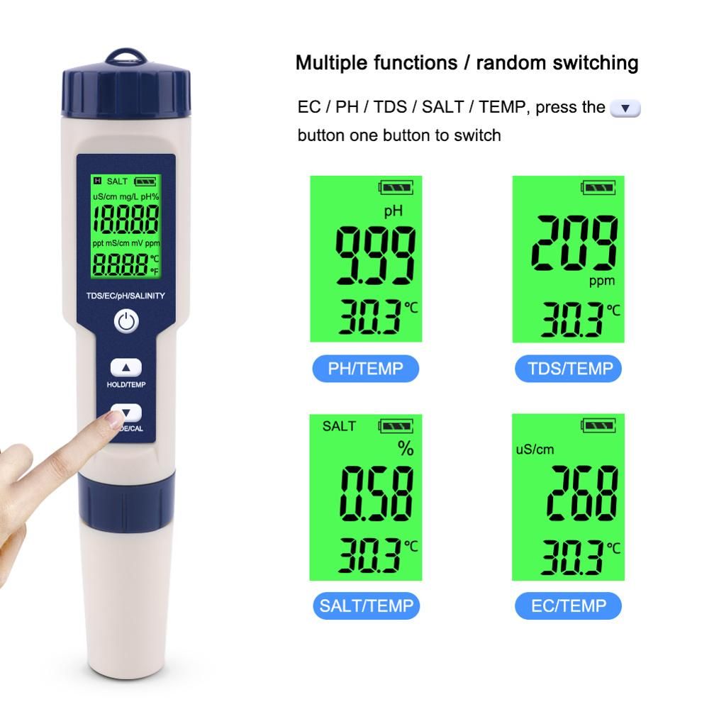 Best price for 5 In 1 Digital PH Meter With TDS EC Salinity Temperature ...