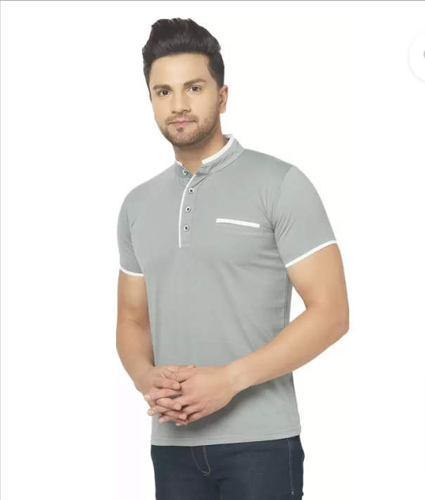 Best price for Light Grey XL Chinese Collar - Round Neck Collar T-shirt ...