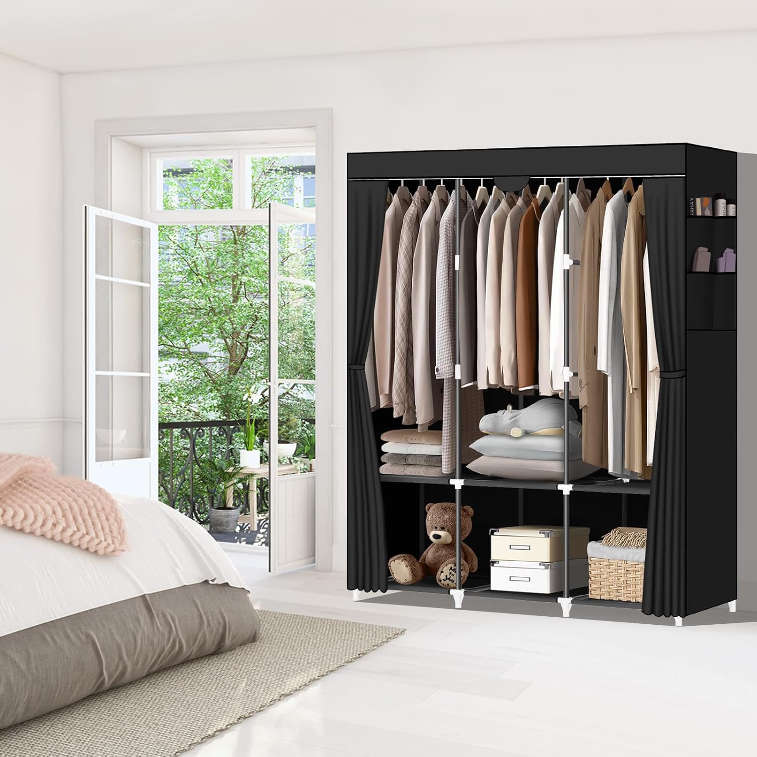 Best price for 3 Column Portable Wooden Wardrobe Closet Clothes ...