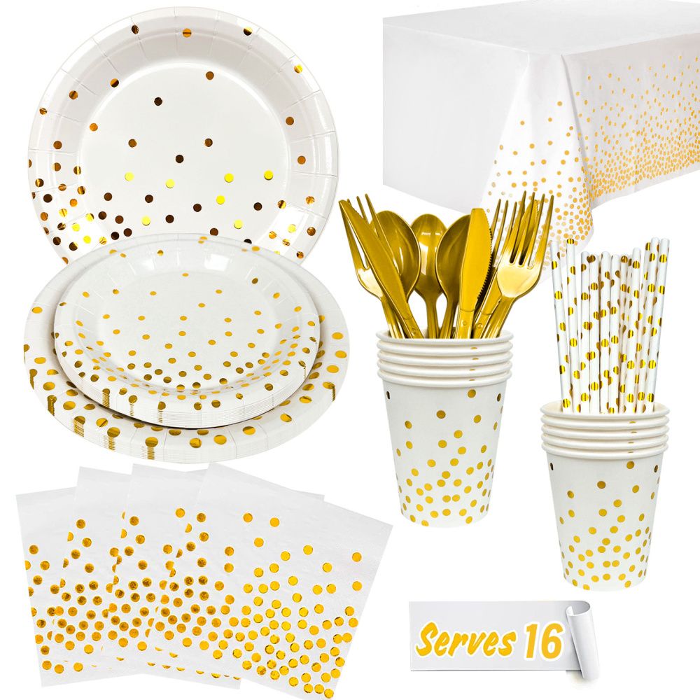 Best price for White and Gold Party Supplies,129pcs White Gold Party ...