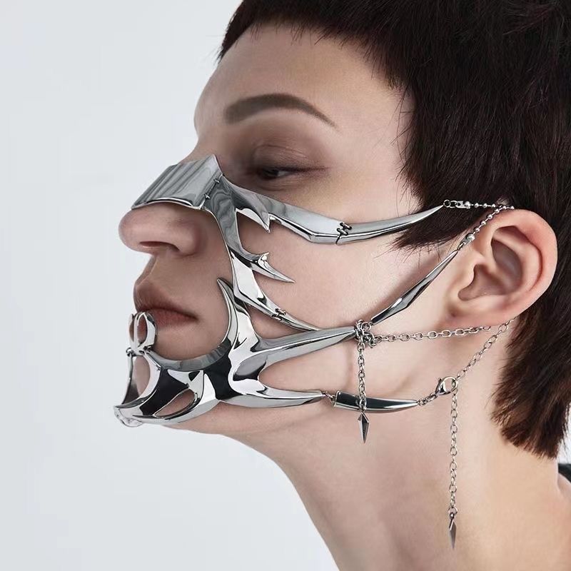 Best price for Steampunk Mechanical Face Chain Half Hollow Cyber Punk ...
