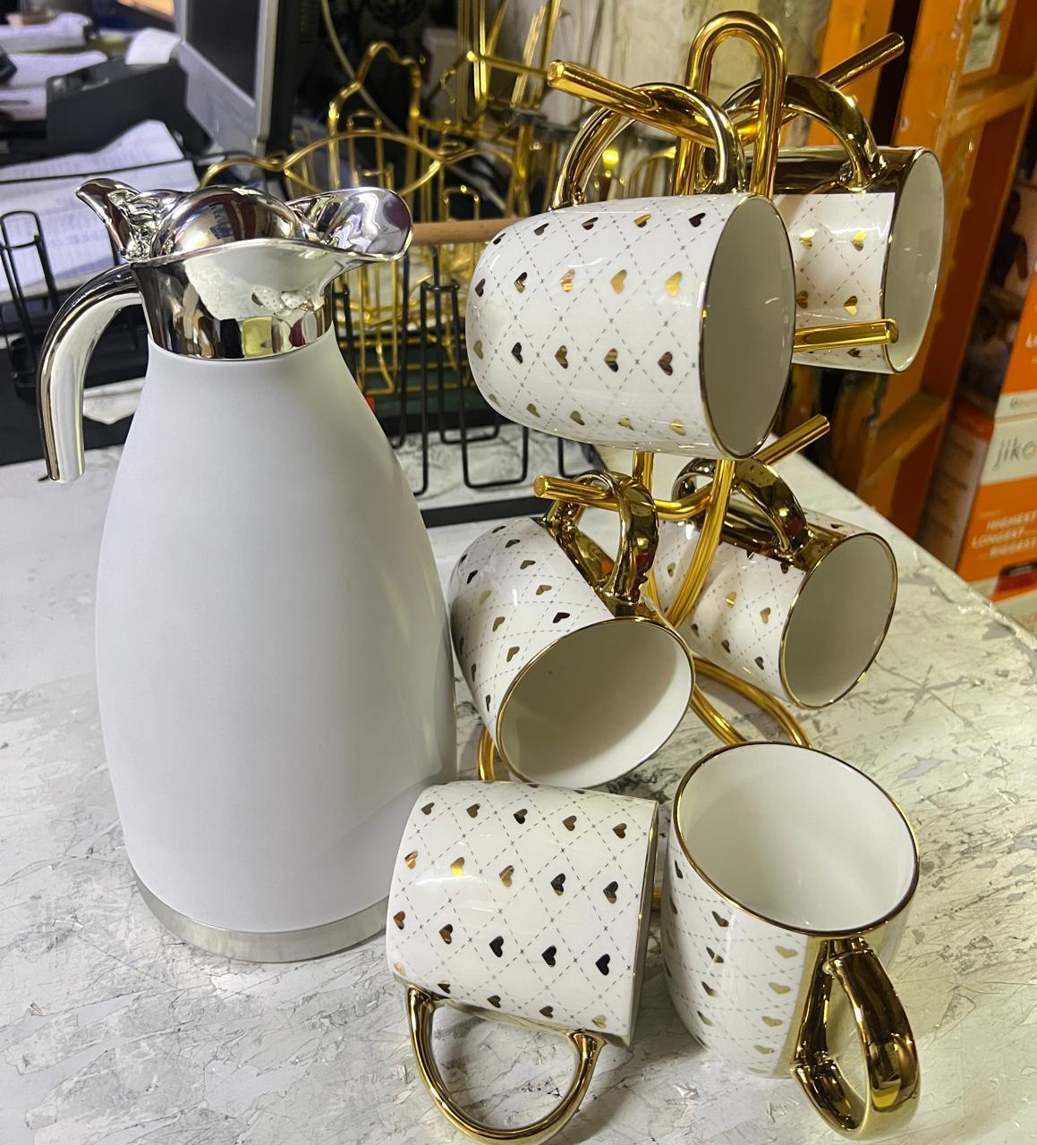 Best price for 6 pcs ceramic mugs 350 ml and flask