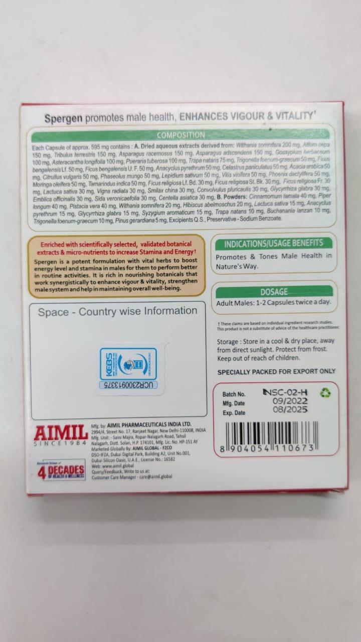 Best price for Aimil Spergen capsules 20's. : For vigour; vitality for ...