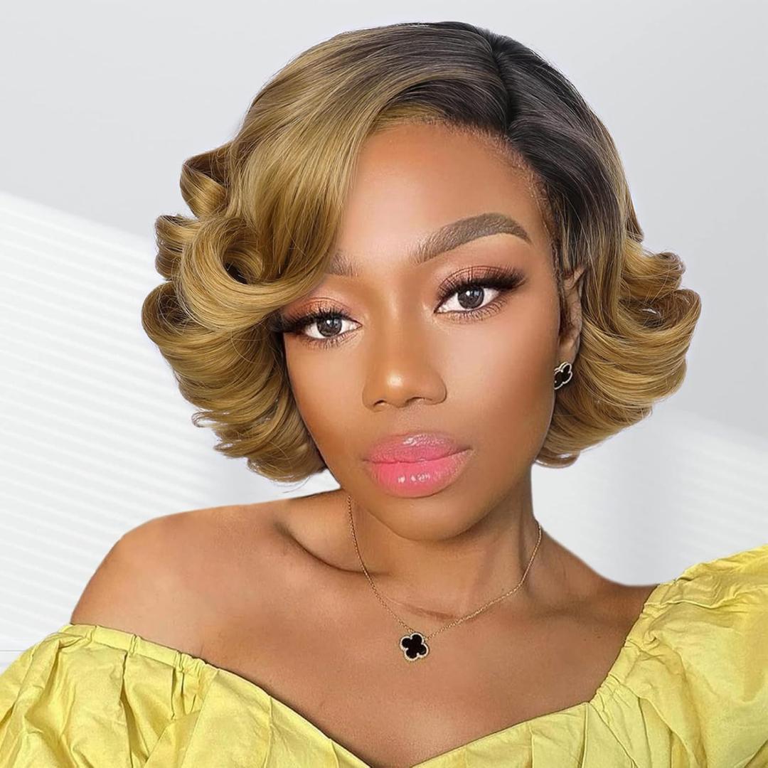 Best price for Classy lady short ombre bob wavy wig Wigs Color-Gold ...