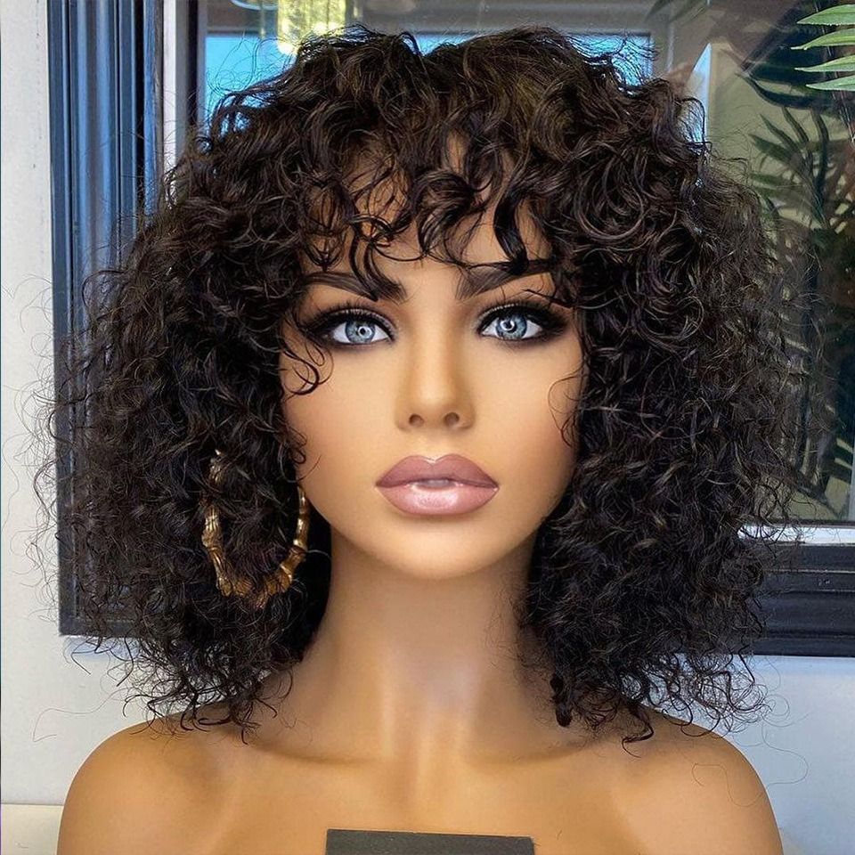 Best price for Water Wave Short Curly Human Hair Wigs non lace wear ...