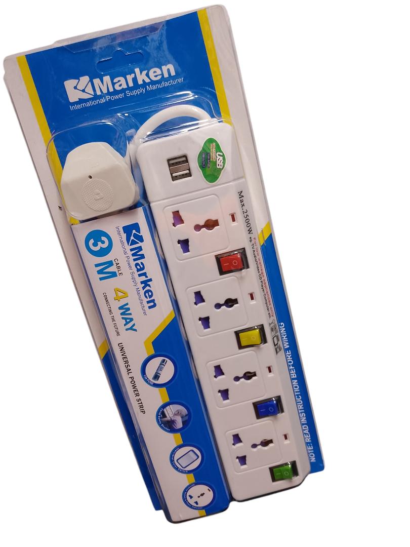 Best price for 2500 watts power extension corded 3 metres 4 ways with 2 ...