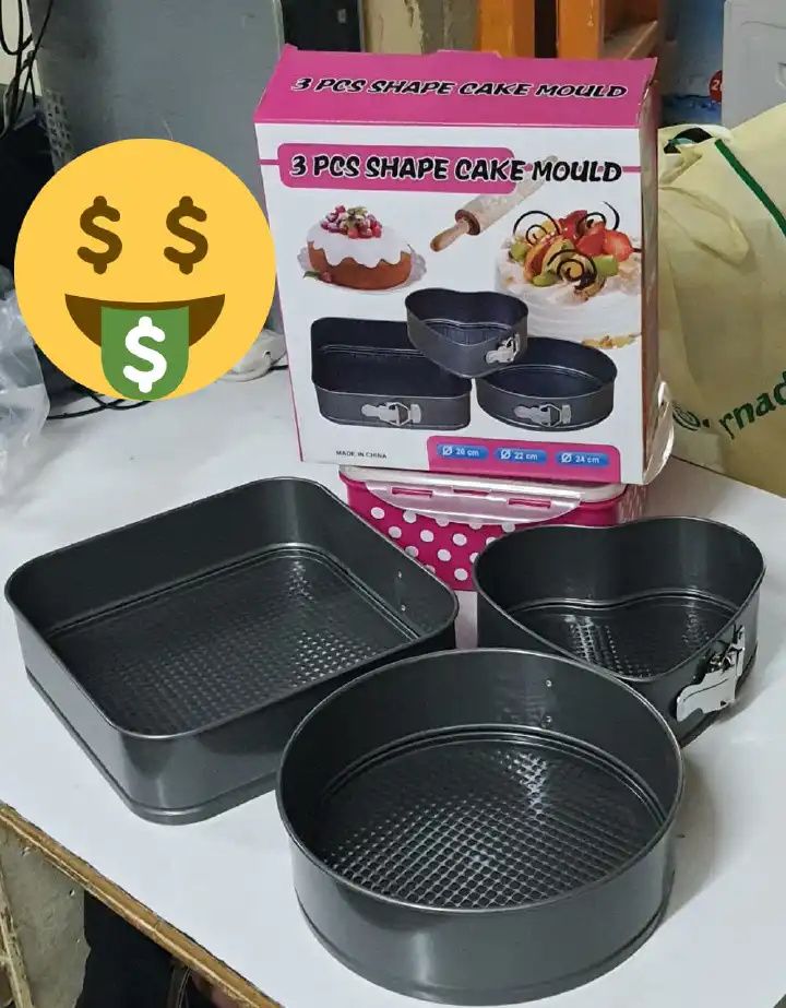 Best price for 3-Piece Non-Stick Springform Cake Mould Set - Square, Round & Heart Shaped Baking ...