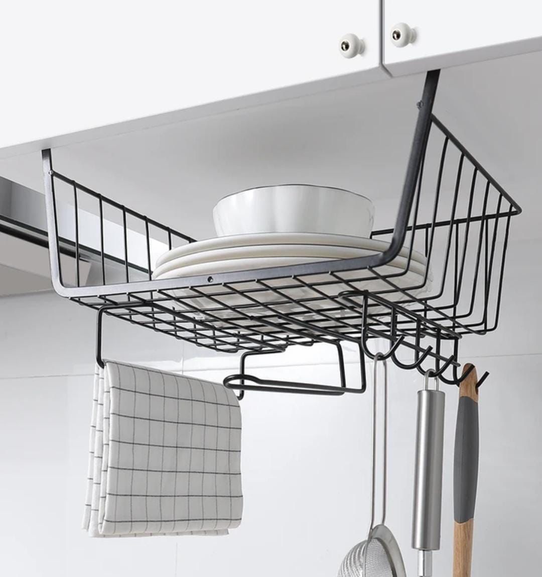Best price for 4 in 1 Metallic under shelf rack with hooks Kitchen ...