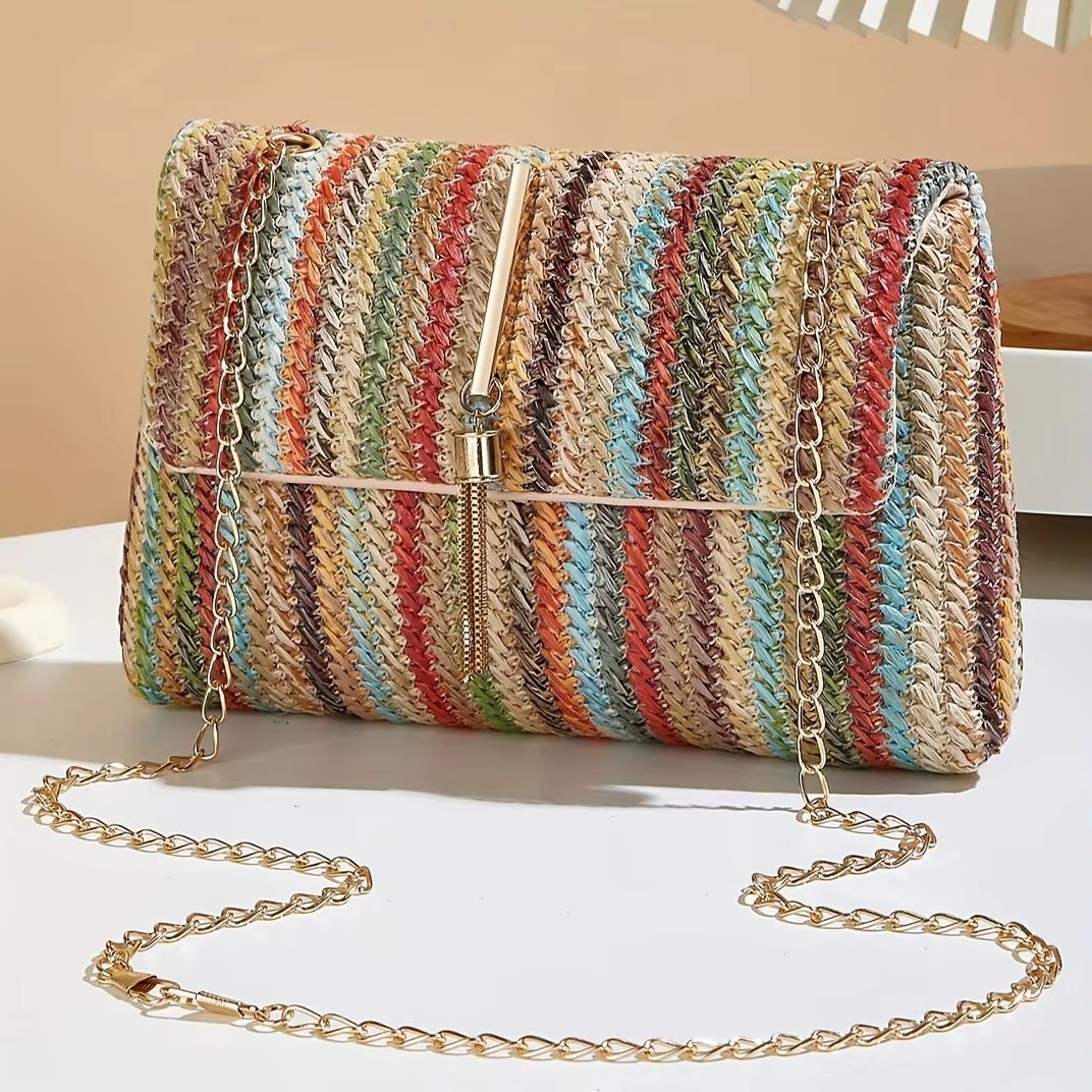 Best price for Chic Rainbow Stripe Straw Crossbody Bag for Women ...
