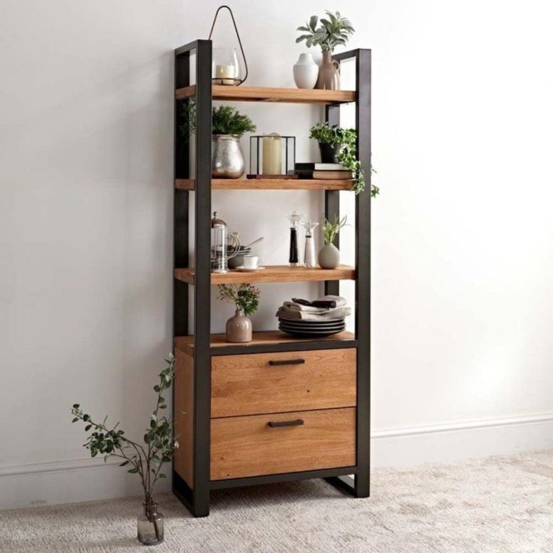 Best price for Industrial Wood & Metal Bookshelf with 2 Drawers ...