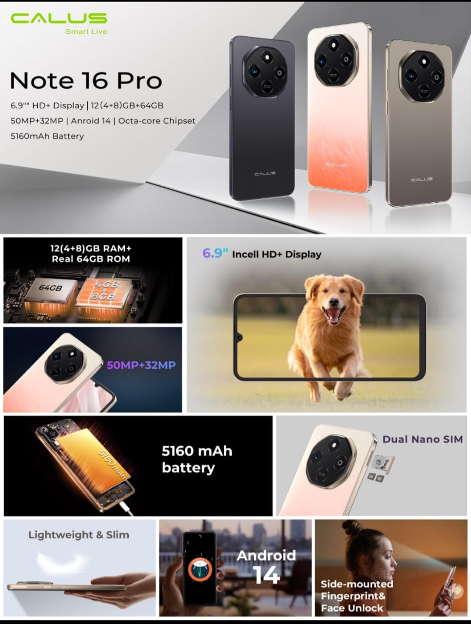 Best price for LIMITED OFFER.CALUS NOTE 16 PRO. 12GB RAM+ 64 GB ROM. 32 ...