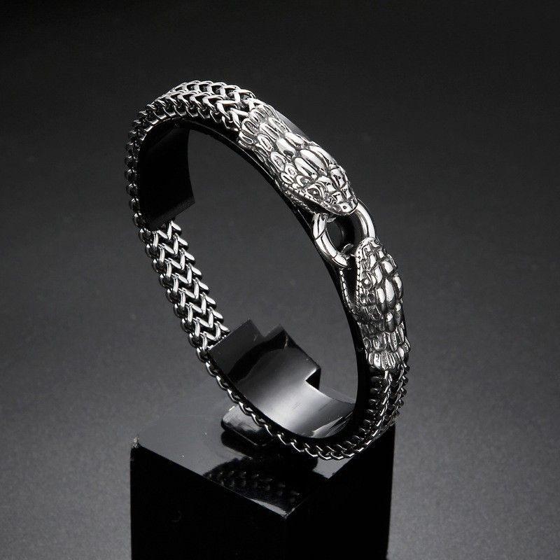 Best price for Stainless Steel Double Snake Head Men Bracelet Punk ...