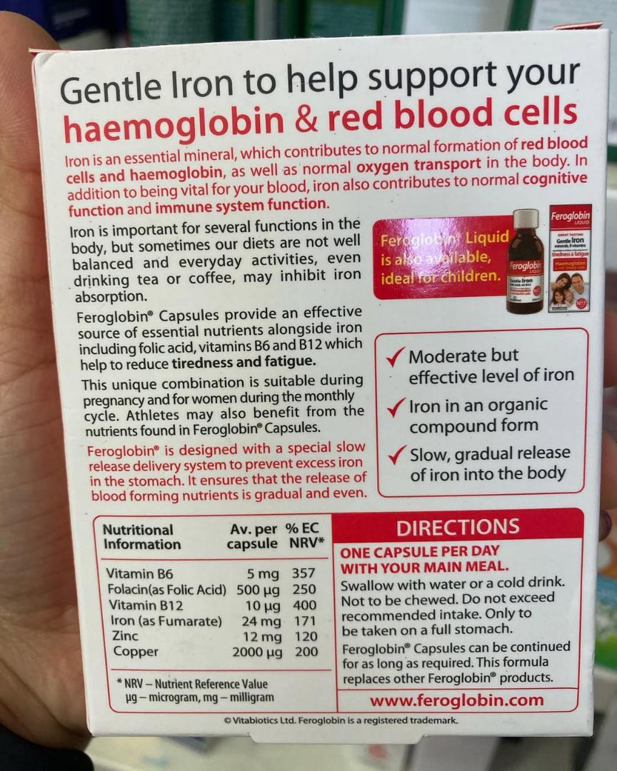 Best price for VITABIOTICS FEROGLOBIN CAPSULES Gentle Iron folic acid ...