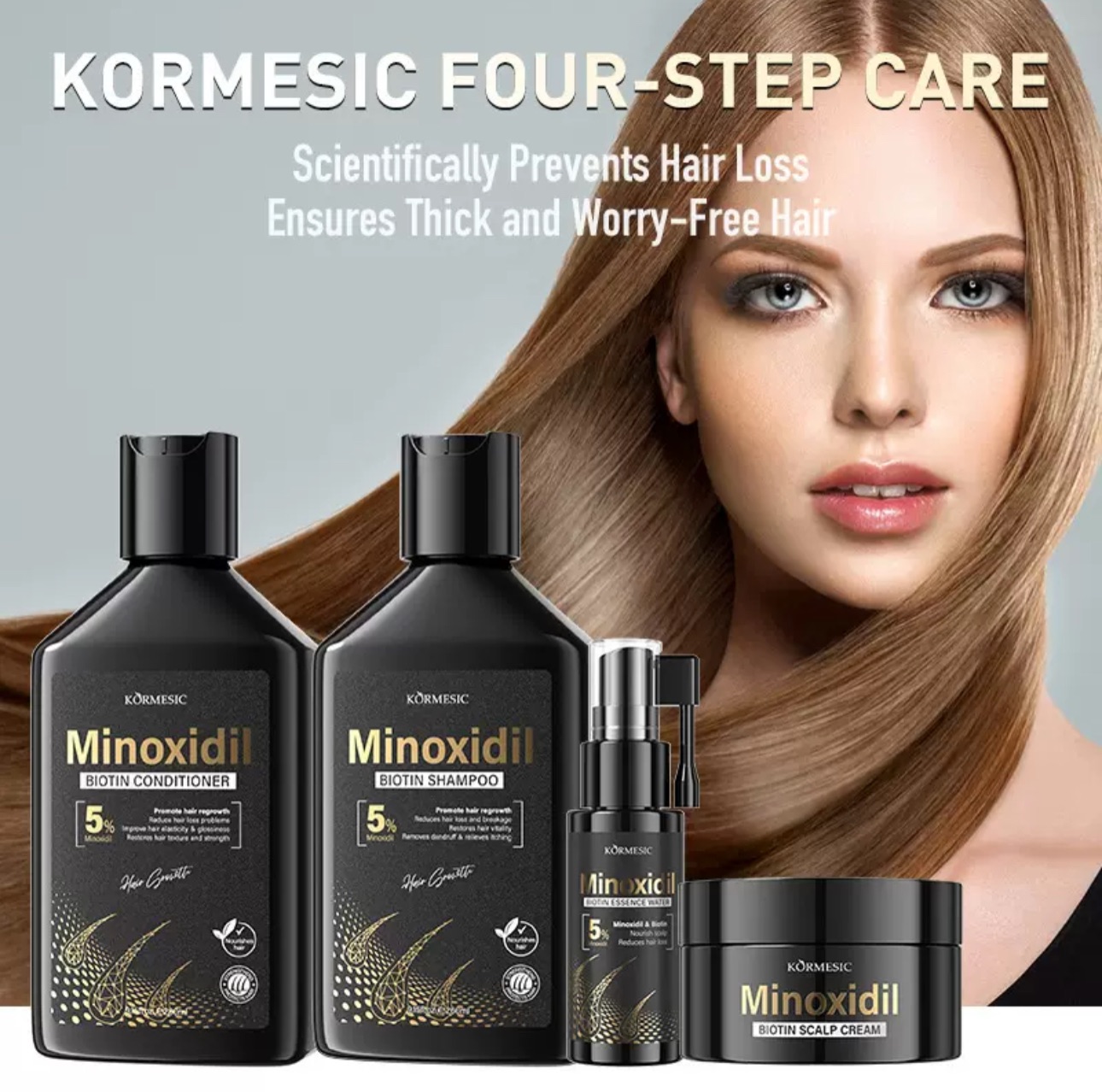 Best price for 4 pieces Kormesic 5% Minoxidil with Biotin Set (4-in-1 ...