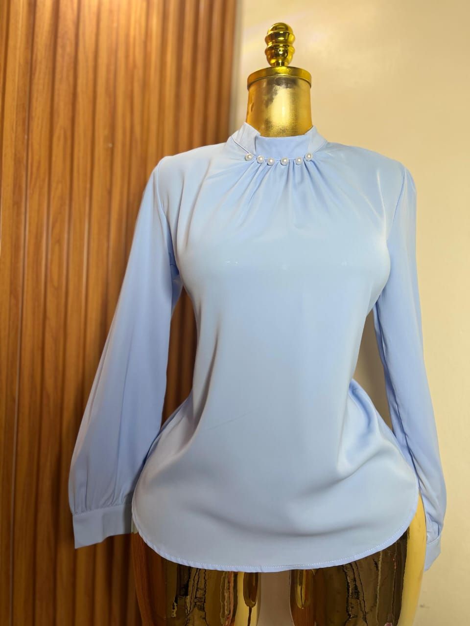 Best price for CLASSIC ROUND NECK WITH PEARLS SATIN LADIES BLOUSE FOR ...