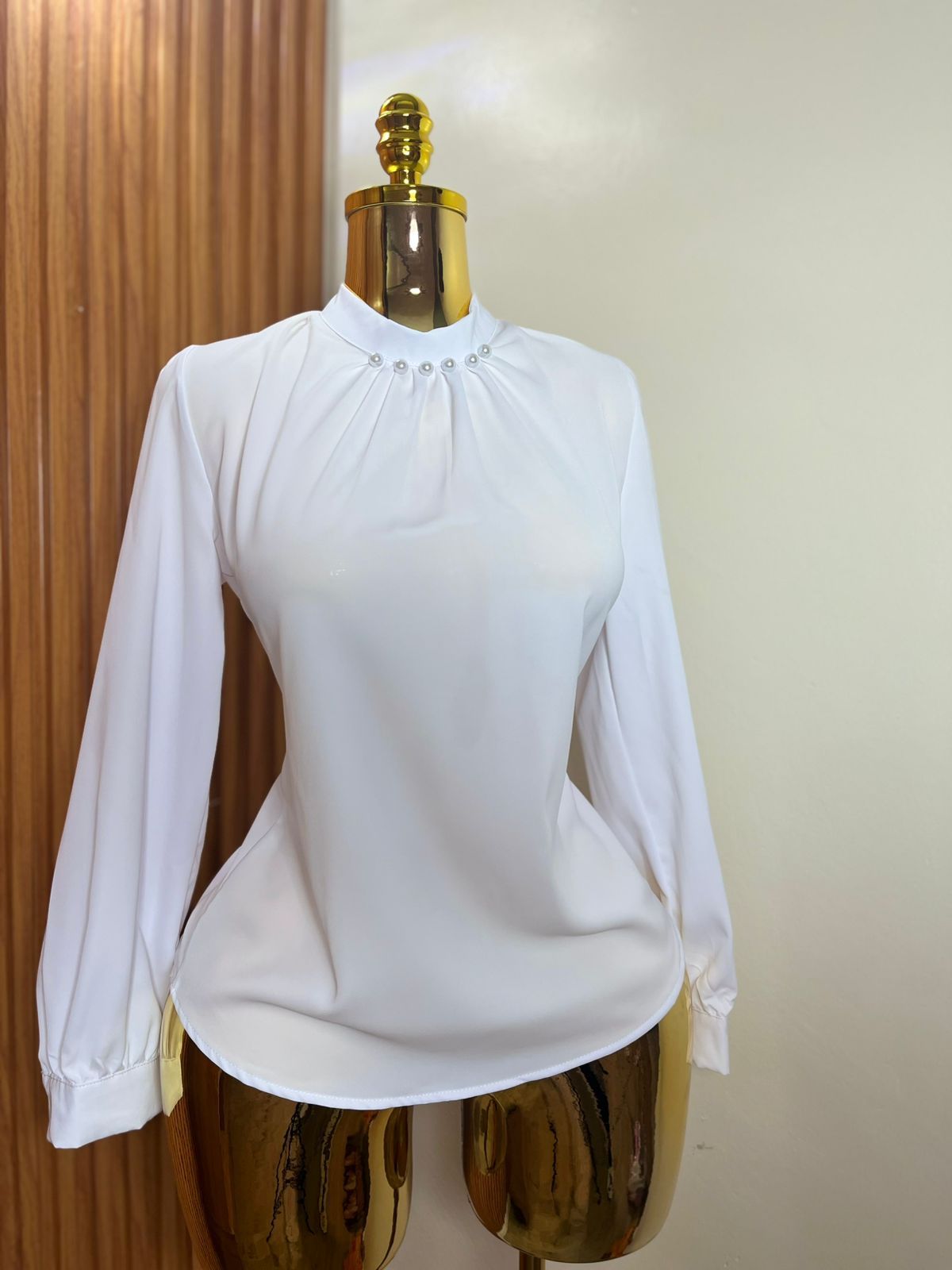 Best price for CLASSIC ROUND NECK WITH PEARLS SATIN LADIES BLOUSE FOR ...
