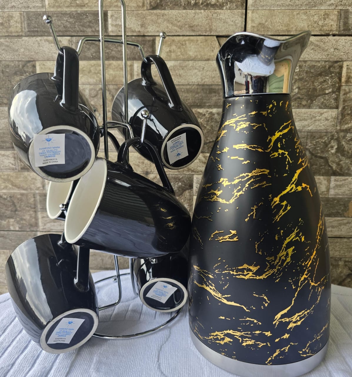 Best price for 6-Piece Mug Set with 2-Litre Marble Design Thermal Flask ...