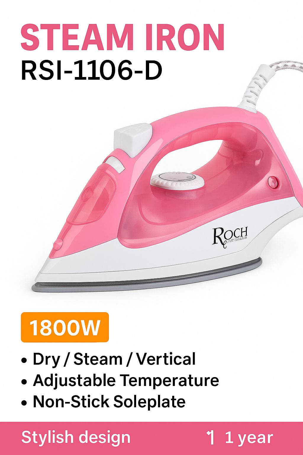 Best price for Roch Steam Iron RSI-1106-D | 1800 W Powerful Pro-Heat ...