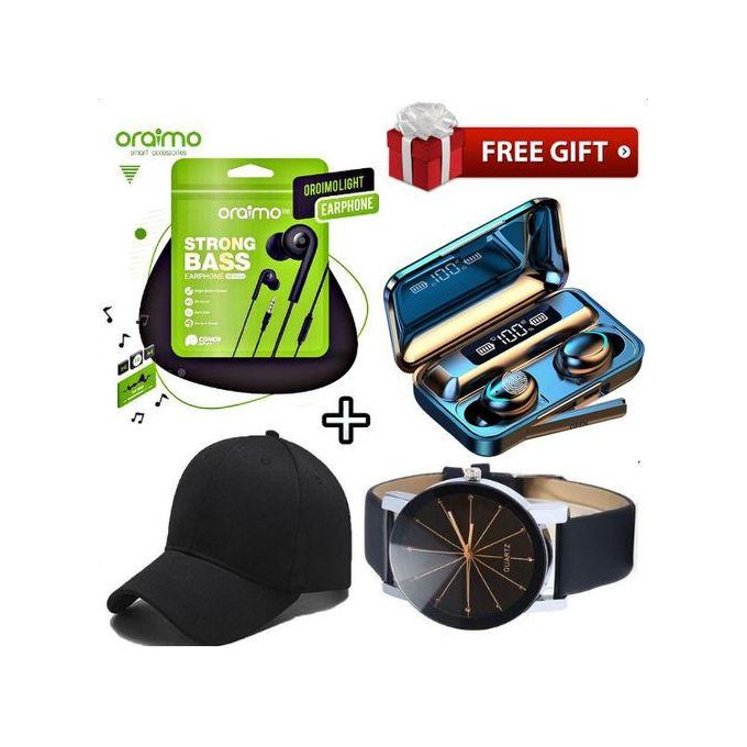 Best price for Oraimo Strong Earphone + Free Cap & Watch , F9 Wireless ...