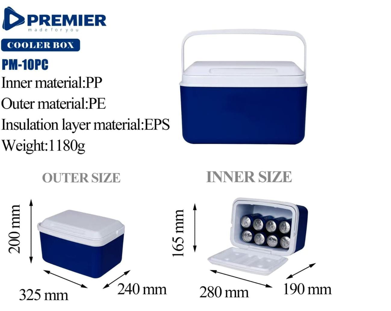 Best price for PREMIER 10L Plastic insulated cooler box chiller 10L ...
