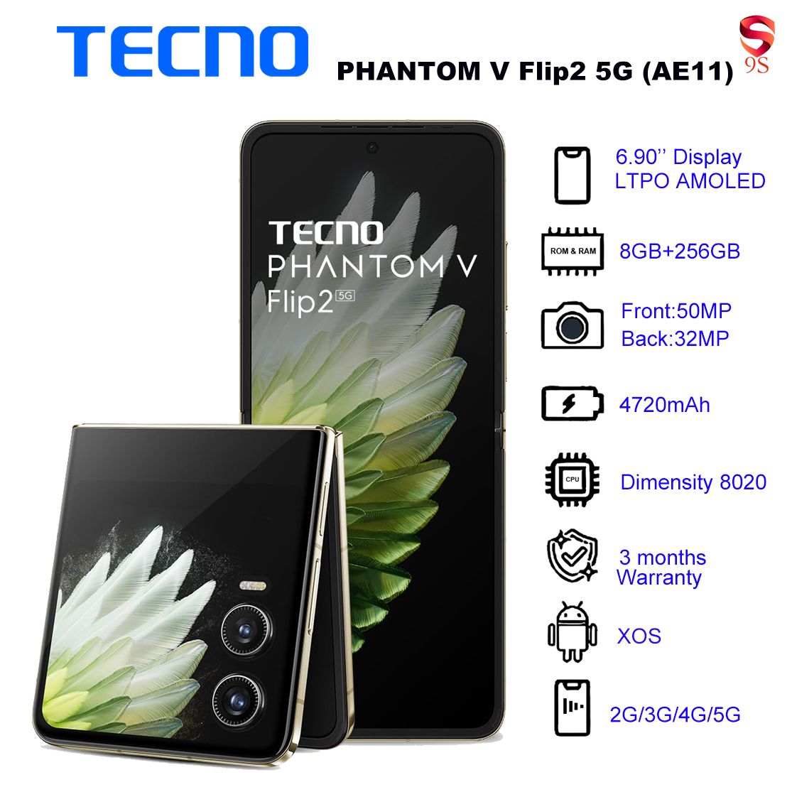 Best price for Refurbished Phone TECNO PHANTOM V Flip2 5G (AE11) 8GB ...