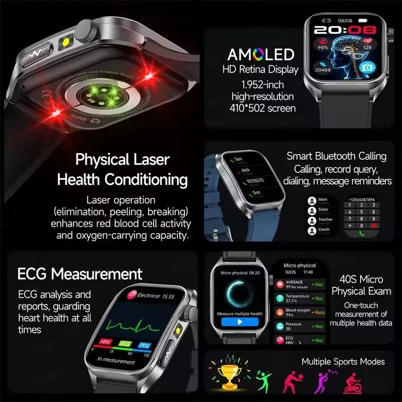 Best price for E810 2026New Laser Therapy ECG+PPG Smart Watch Men 3D ...