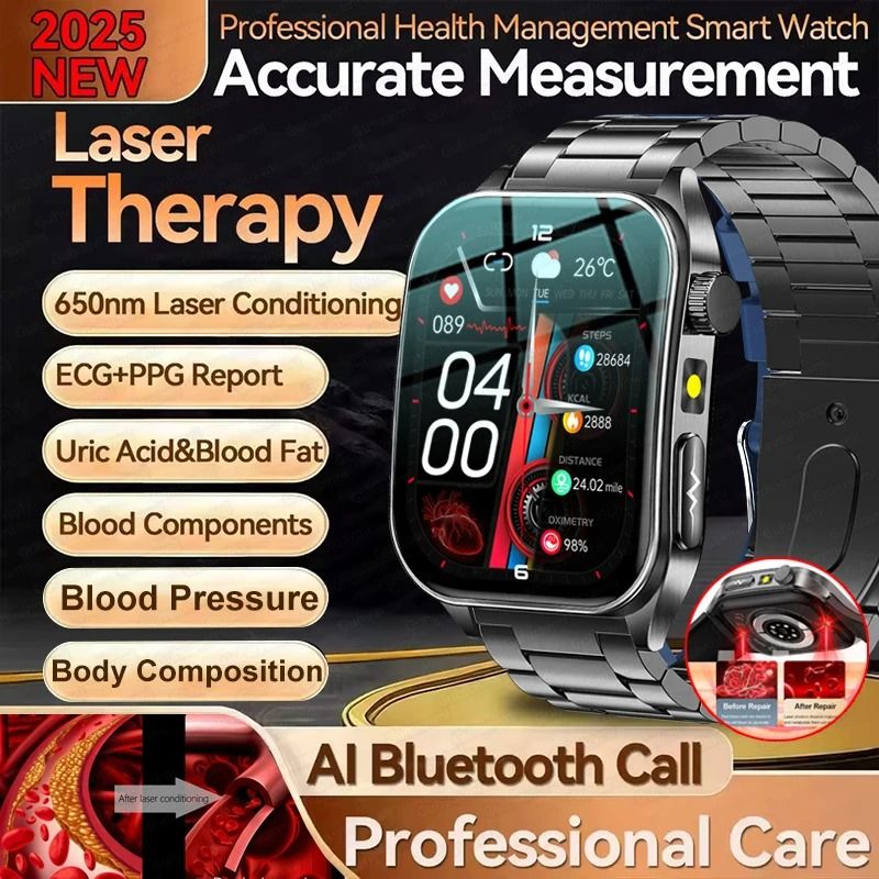 Best price for E810 2026New Laser Therapy ECG+PPG Smart Watch Men 3D ...
