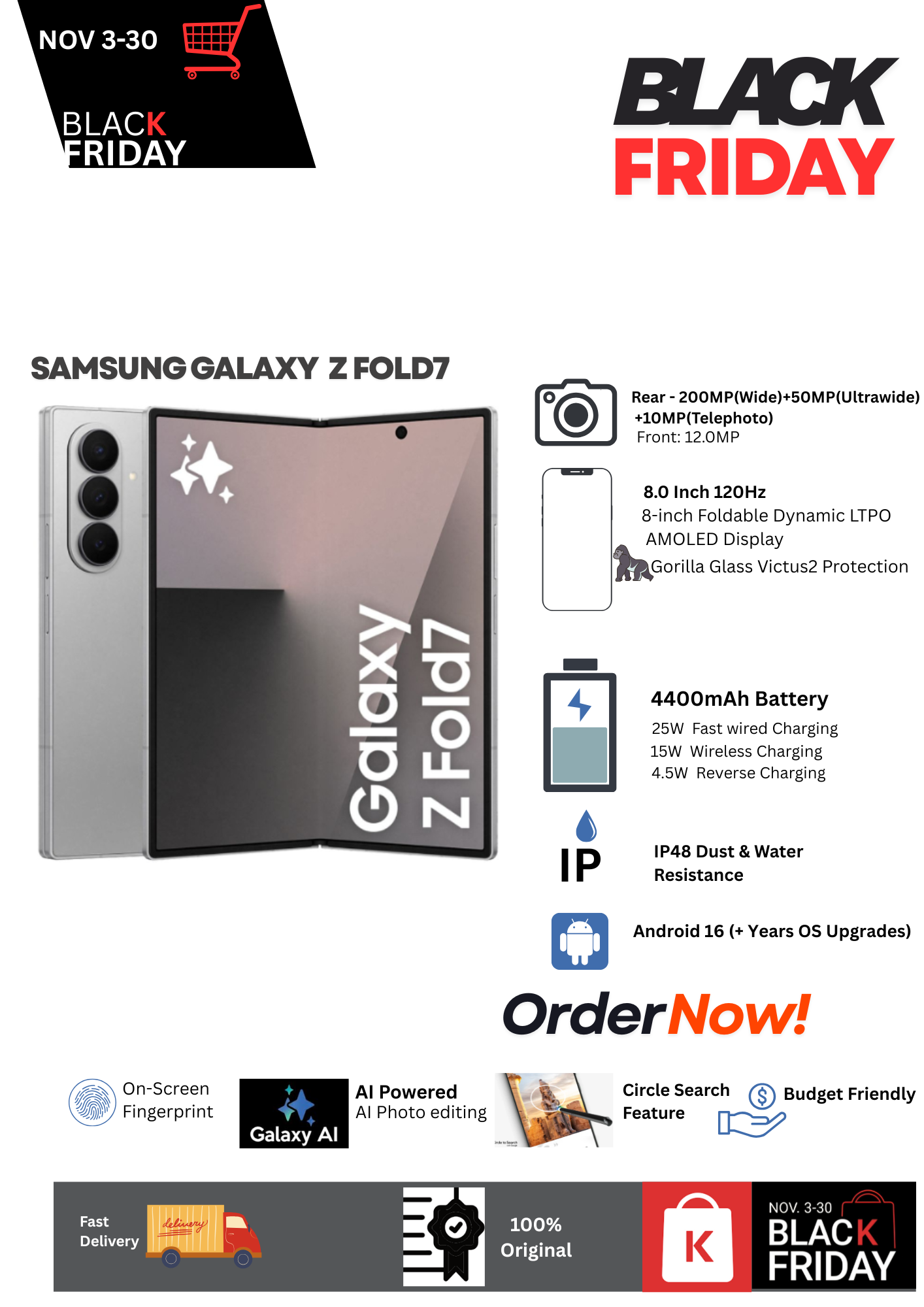 Best price for Hot Deal 🔥Samsung Galaxy Z Fold7 12+512GB 8.0" 120Hz ...