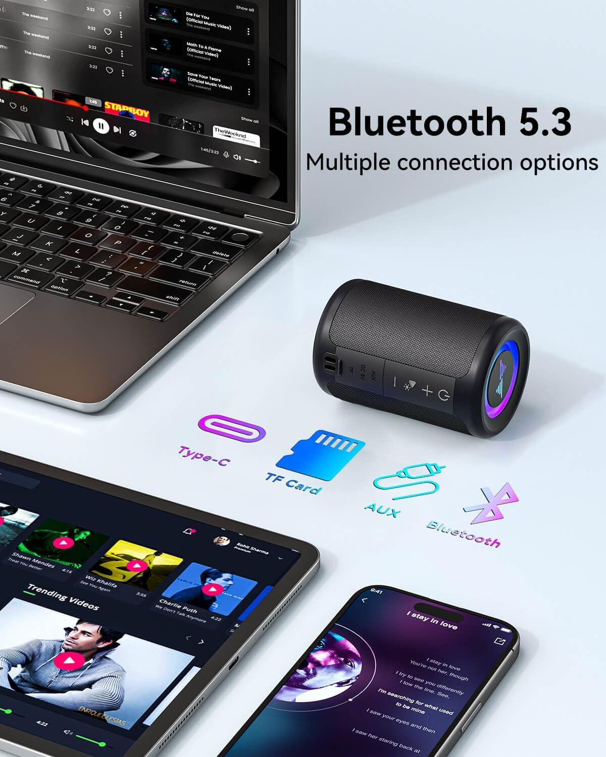 Best price for Small Portable Bluetooth Speaker with Lights, TWS Stereo ...