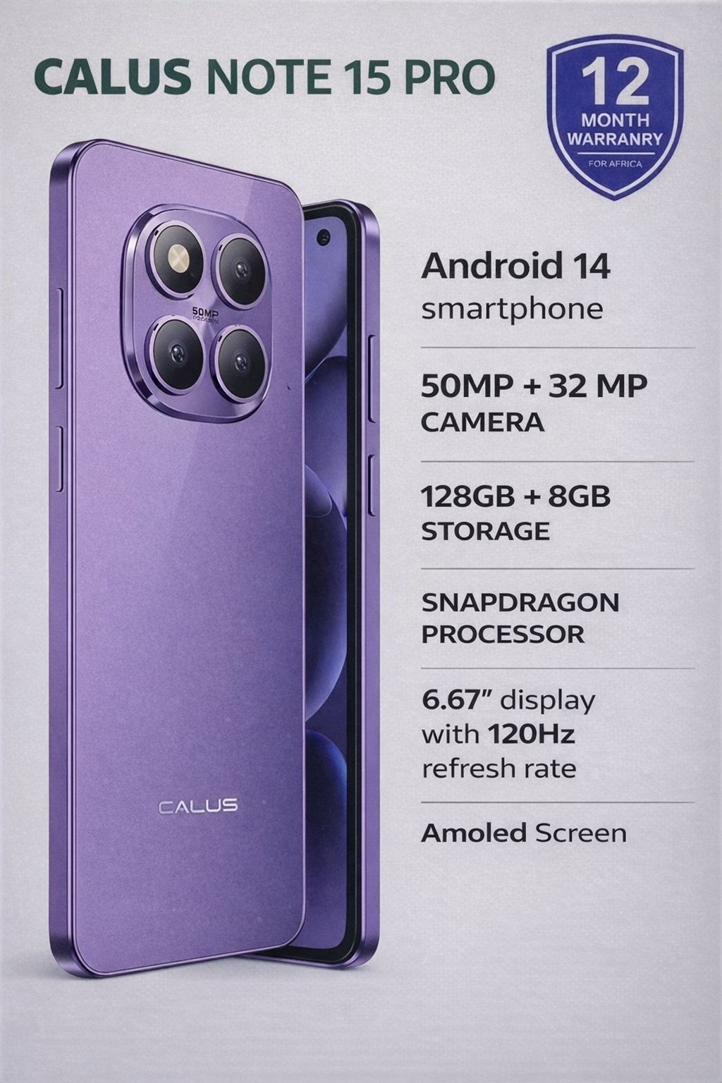Best price for CALUS NOTE 15 PRO, 8GB RAM+ 128GB ROM, 50MP+32MP CAMERA ...