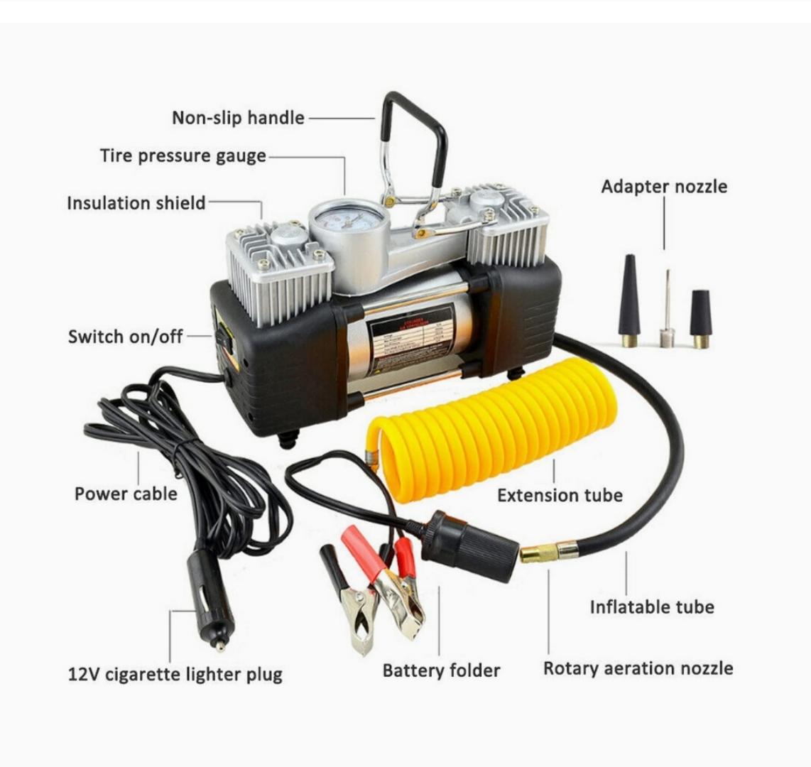 Best price for Dual Cylinder Air Compressor Pump, Heavy Duty Portable Air Pump, 150 PSI, Auto 12 ...