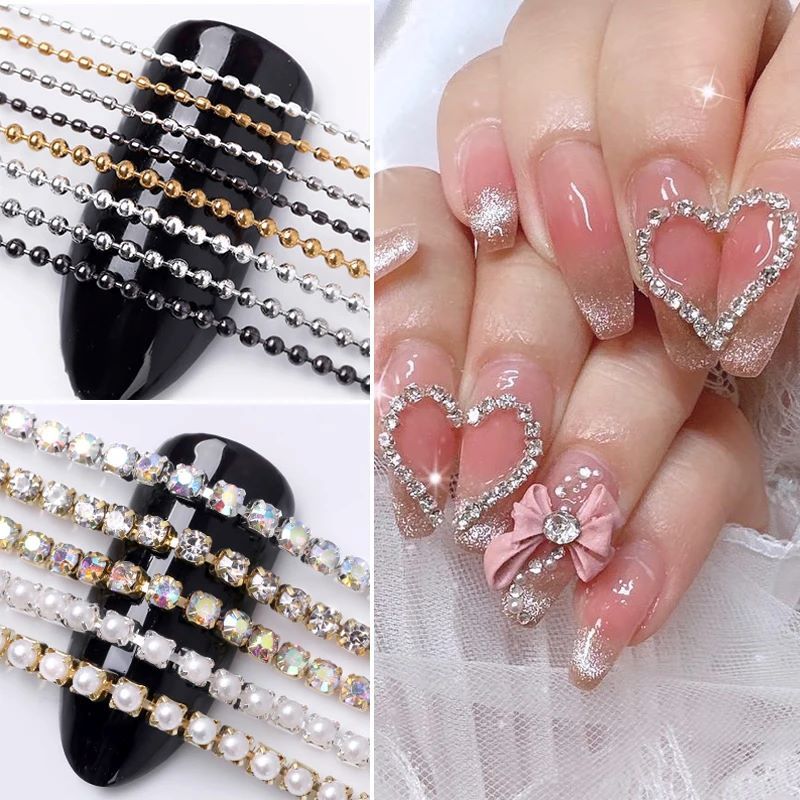 Best price for 100CM Metal Chain Nail Art Charm Rhinestone Gold Silver ...