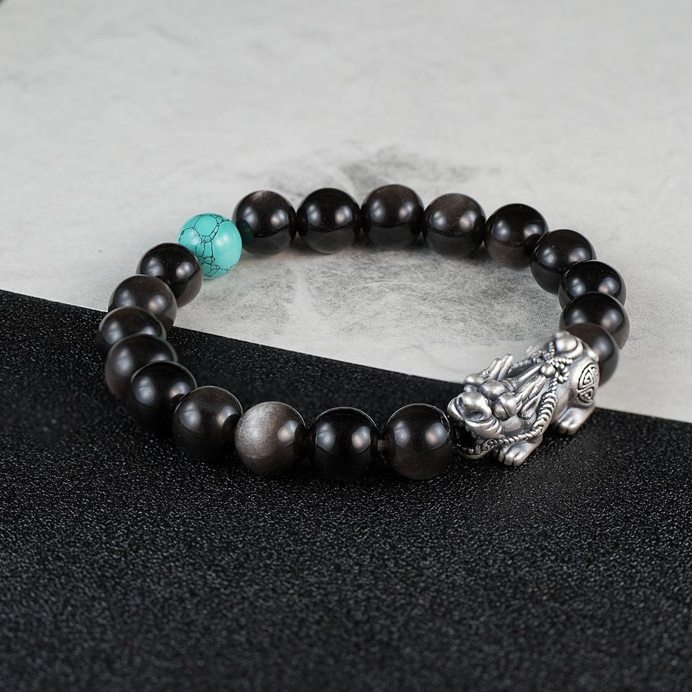 Best price for 999 Pure Silver & Black Obsidian Pi Xiu Bracelet – Men's ...