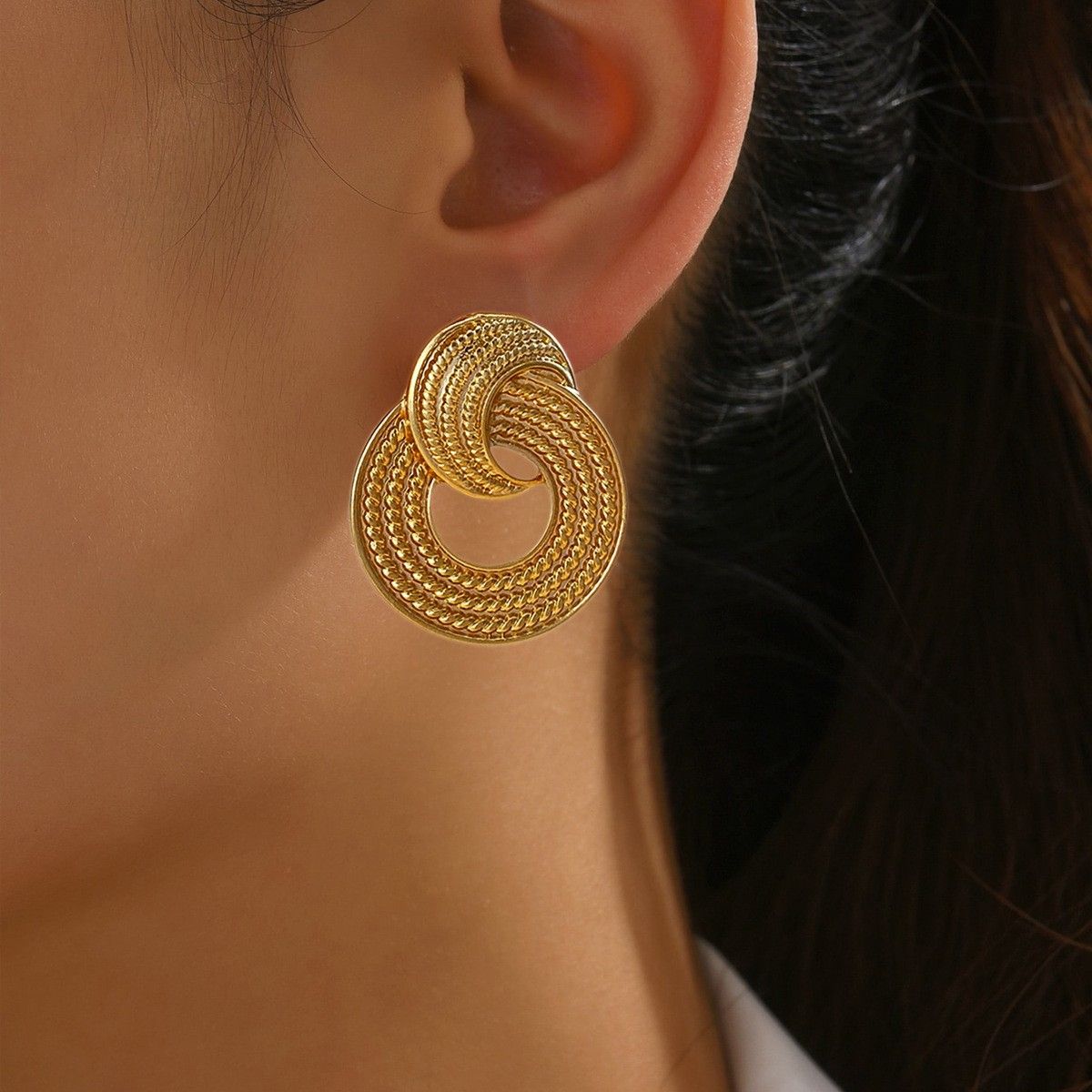 Best price for one pair gold earrings stud for women round shap stud ...