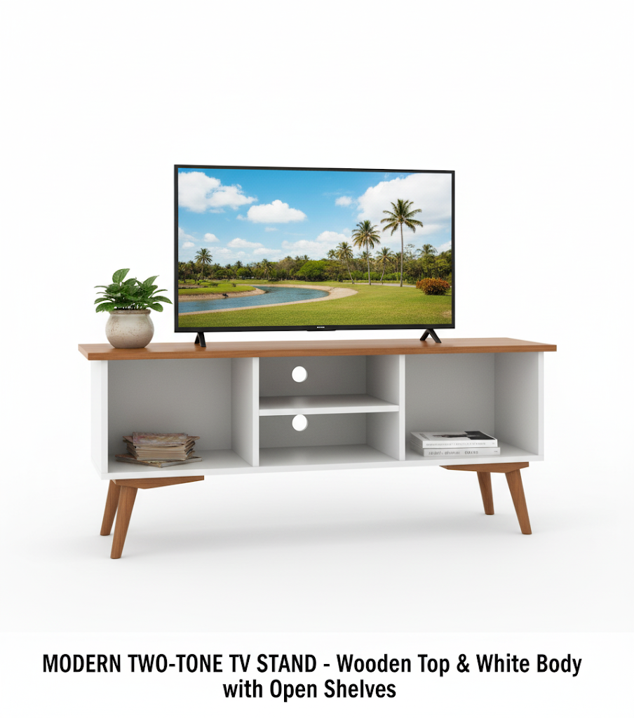 Best price for Modern Two-Tone TV Stand with Wooden Top & White Body ...