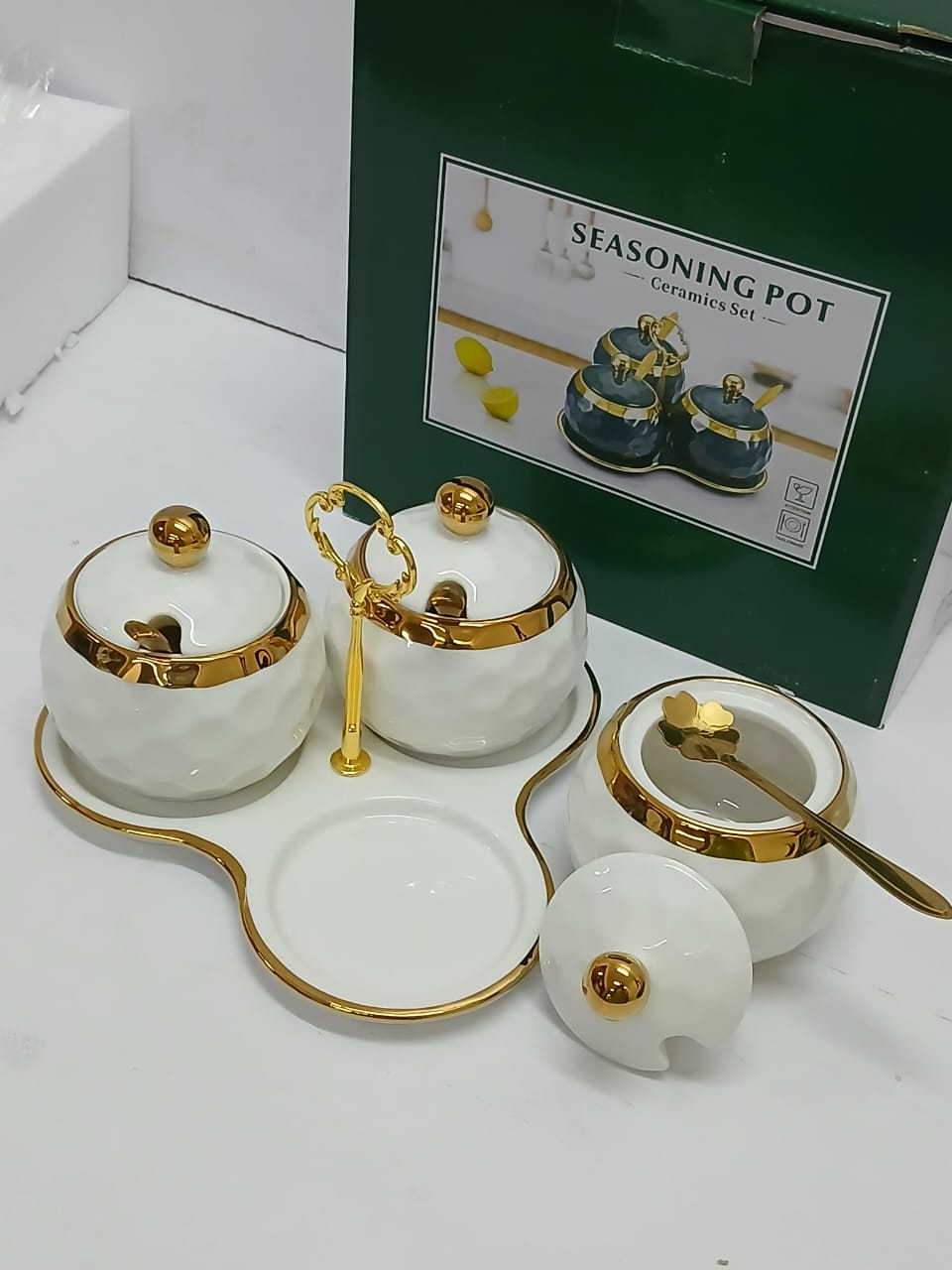 Best price for 3-in-1 Ceramic Kitchen Sugar Canister Set with Elegant ...