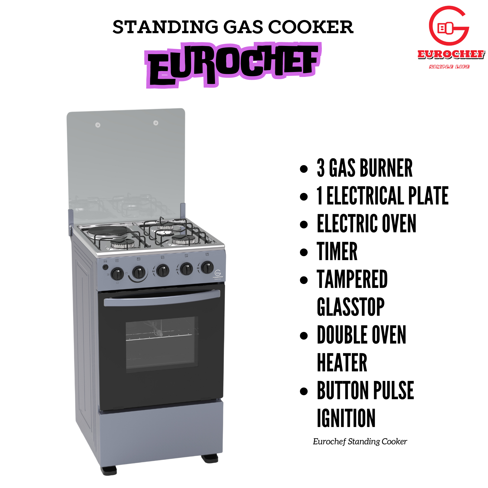 Exclusive discounts for Eurochef Standing Cooker, 55cm x 60cm, 3 Gas ...