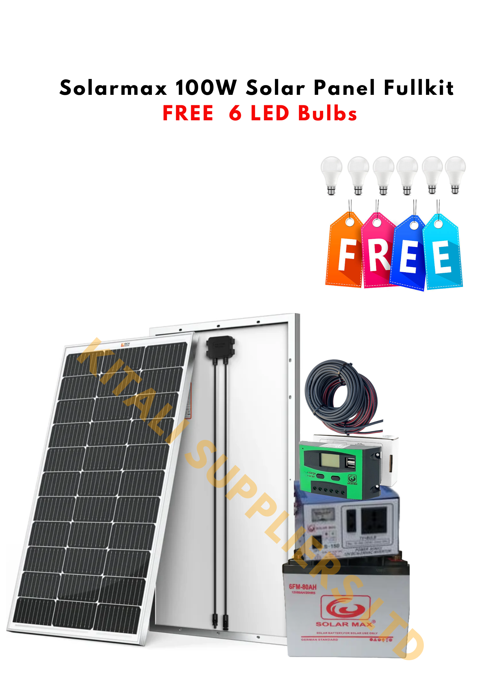 Best price for 100W Solar Panel Kit with 80Ah Battery, 150VA Inverter ...