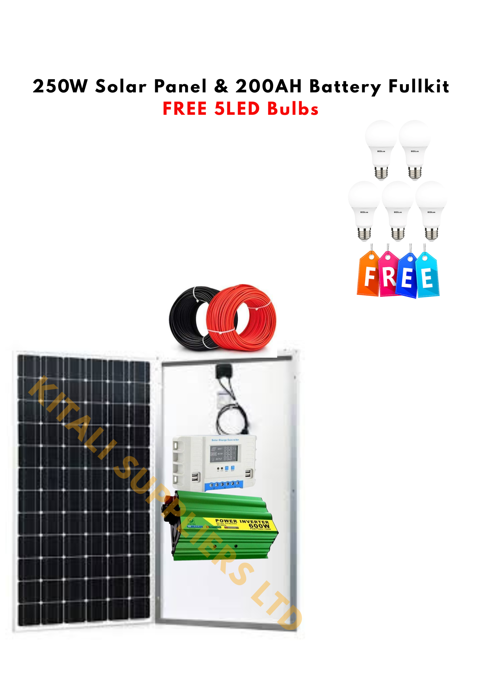 Best price for 250W Solar Full Kit System | 250W Panel + 200Ah Battery ...