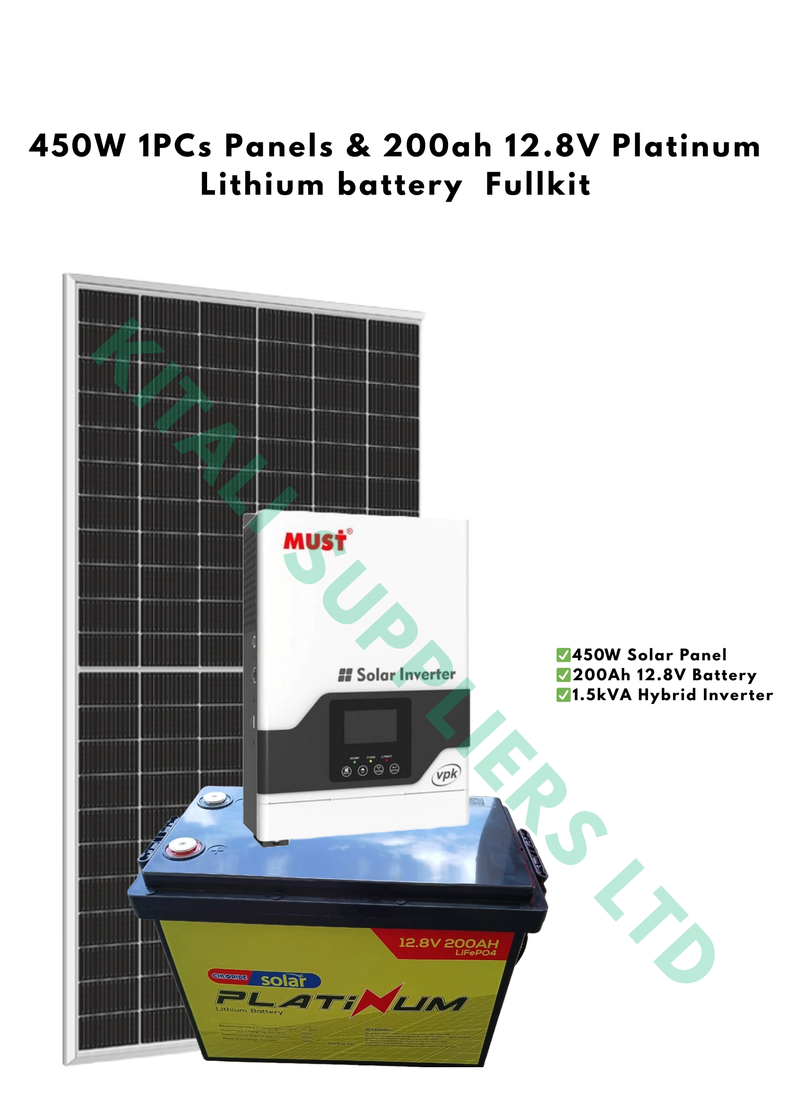 Best price for 450W Solar Panel (1PC) + 200Ah 12.8V Platinum Lithium ...