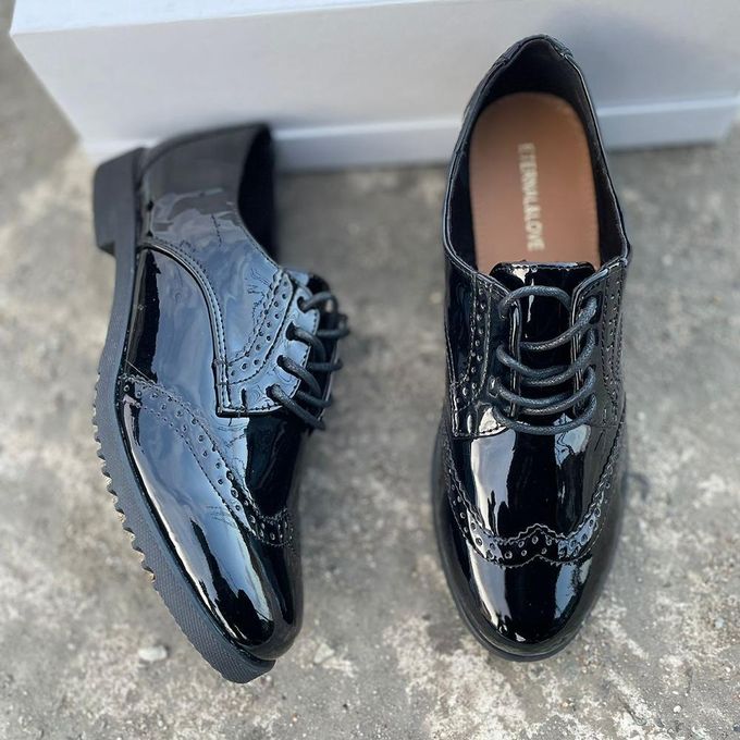 Best price for Eternal Love Black Women's Wetlook Brogue Lace Up Oxford Shoes Color-Black Size ...