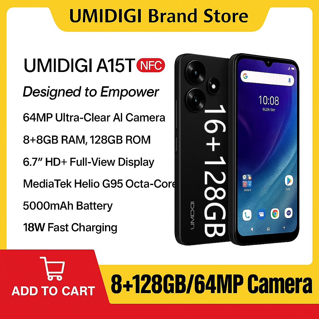 Best price for New Arrivals UMIDIGI A15T 16GB(8+8GB)+128GB 6.7'' 64MP 5000mAh Fingerprint unlock ...