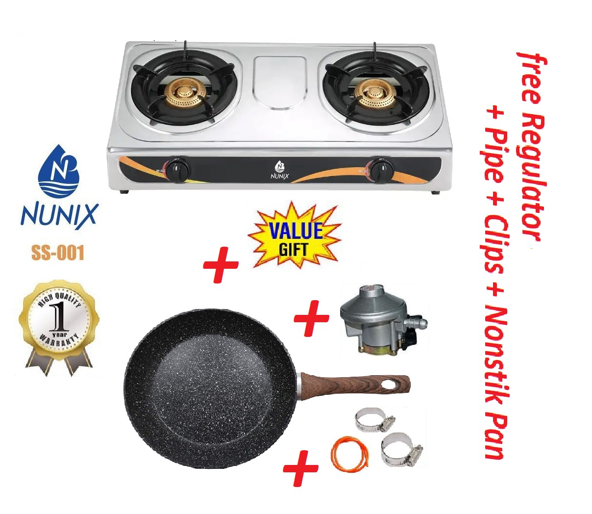 Best price for [FREE GIFTS] Nunix 2 burner Gas cooker + Free Pipe +13KG ...