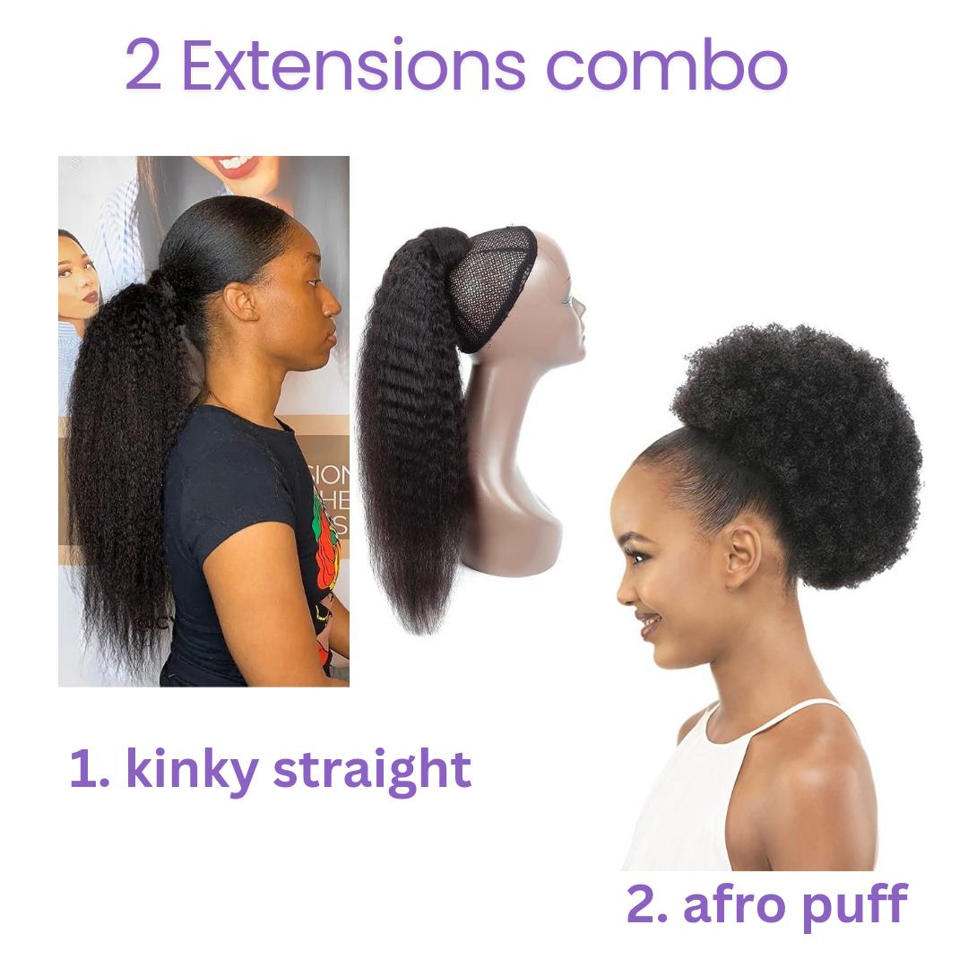 Best price for 2 Extensions combo a kinky straight and an afro puff