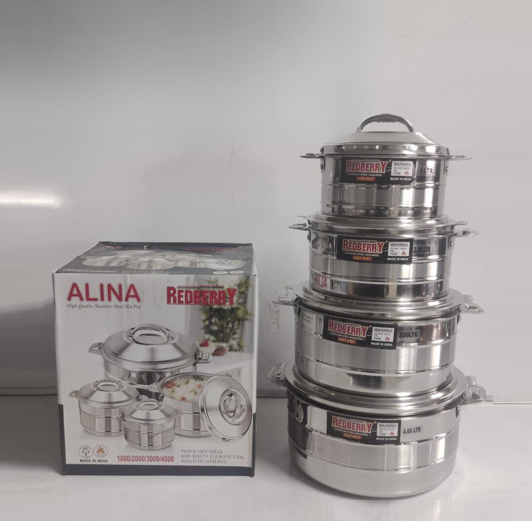 Best price for (4 PCs Set) Redberry stainless Steel Hot pot Sizes-1L|2L|3L|4L Alina Insulated ...