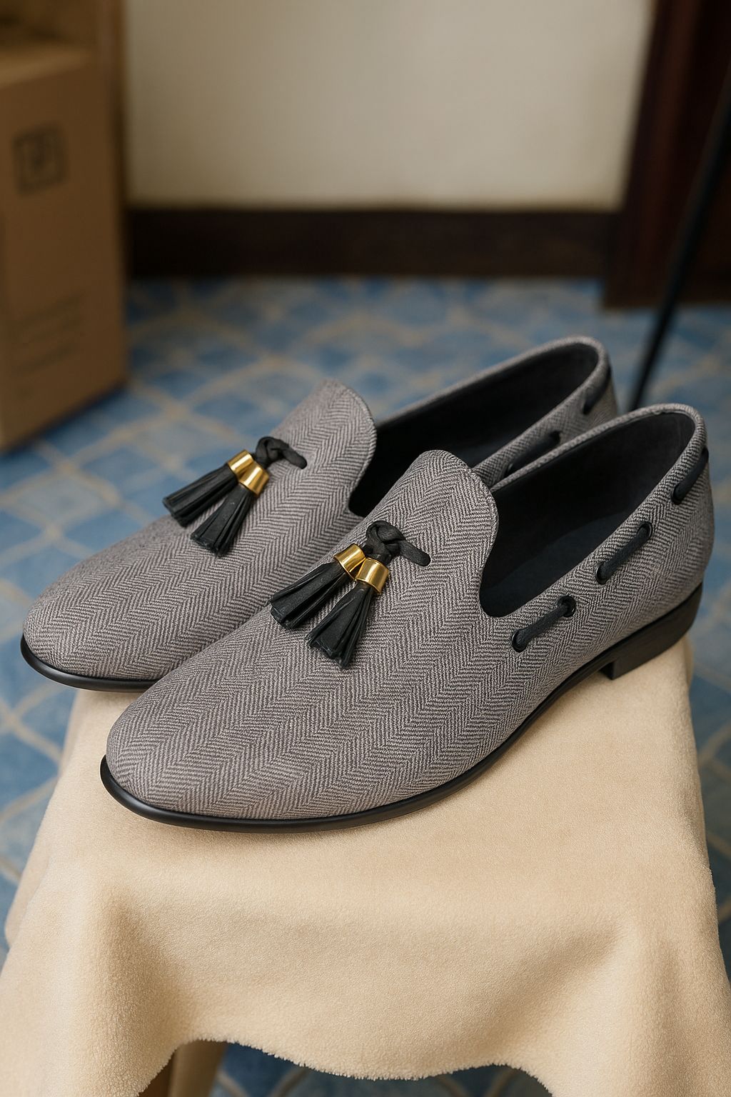 Best price for Premium Handcrafted Gray Loafers/ankara for Men ...