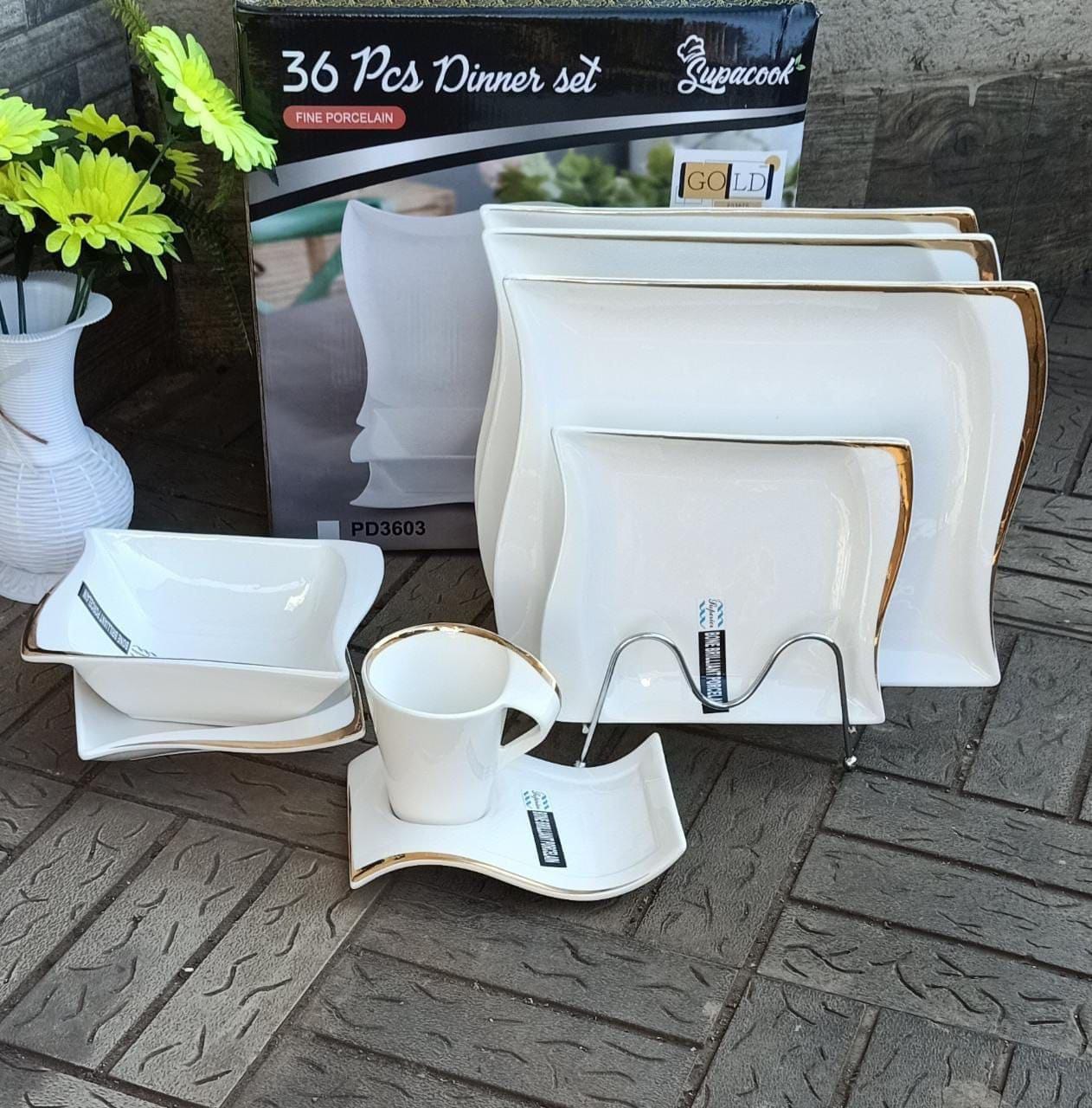 Best price for 🍽️ 36Pcs Luxury Dinner Set White porcelain with gold rim ...