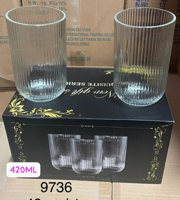 Best price for Set Of 6 Ribbed Drinking Glasses 420ml
